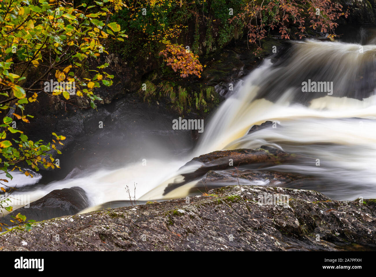 Waterfall on the Afon Llugwy river at Capel Curig, Snowdonia, North ...