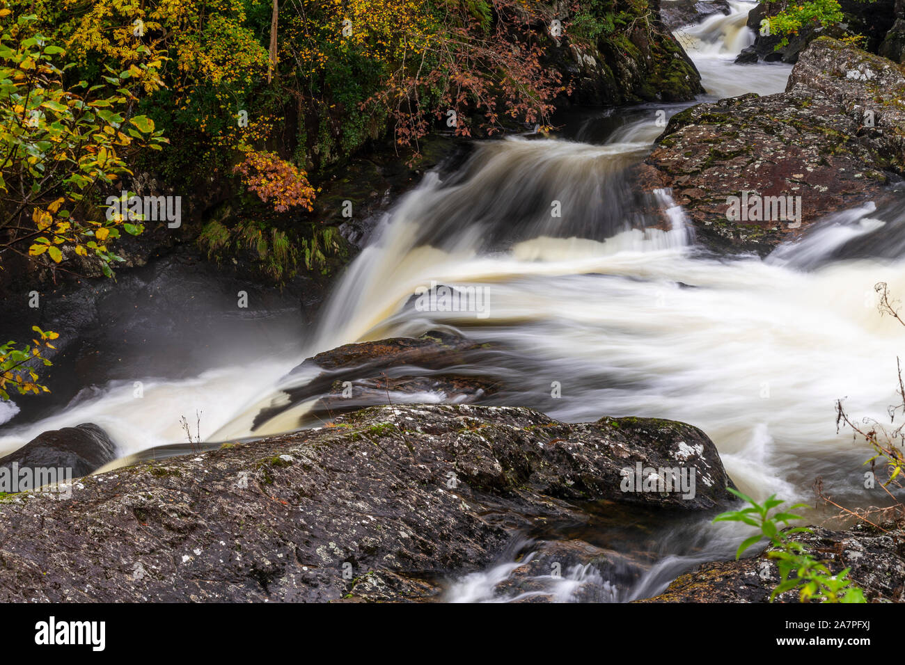 Waterfall on the Afon Llugwy river at Capel Curig, Snowdonia, North ...