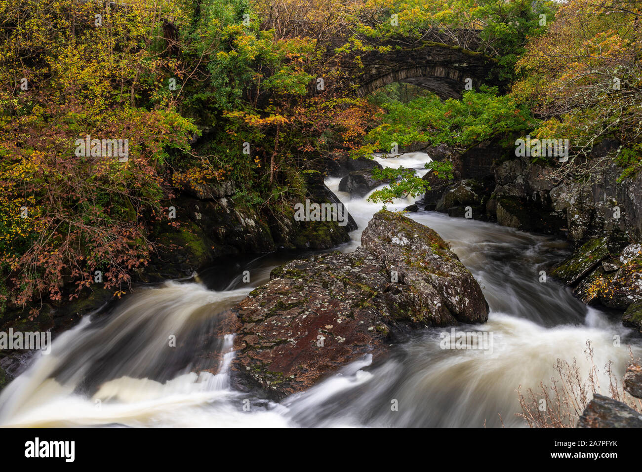Waterfall on the Afon Llugwy river at Capel Curig, Snowdonia, North ...