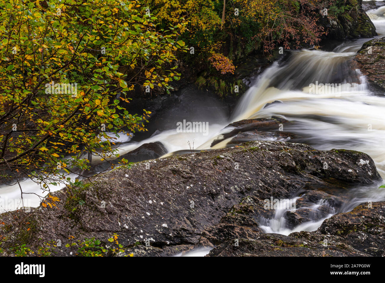 Waterfall on the Afon Llugwy river at Capel Curig, Snowdonia, North ...