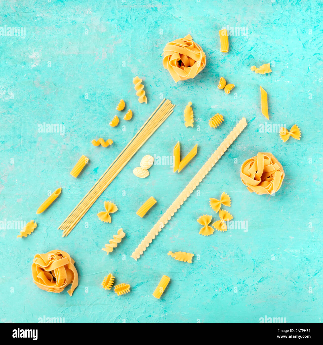 Italian pasta of various types, a square flatlay banner, shot from the ...