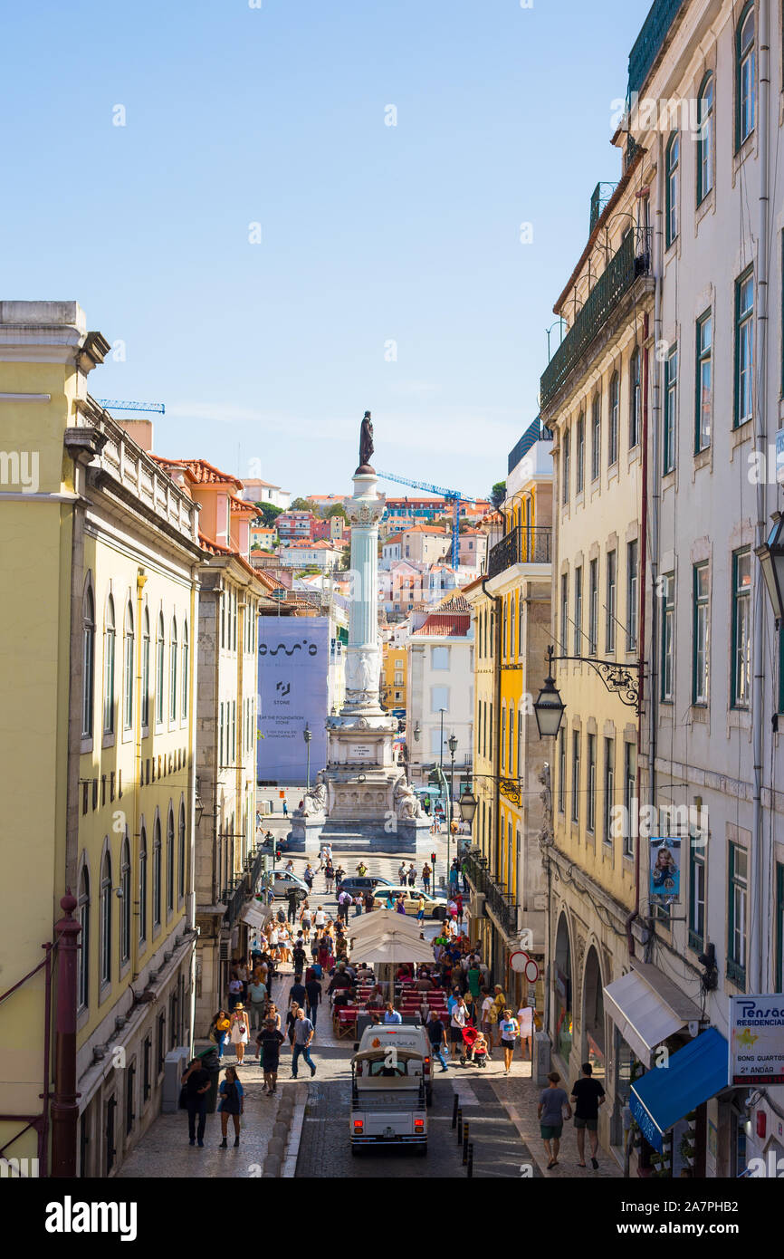 LISBON, PORTUGAL - SEPTEMBER 13, 2019: Calcada do Carmo street and ...