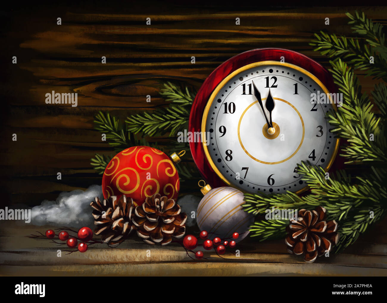 clock and Christmas decorations, Decorative Christmas ornament, art ...