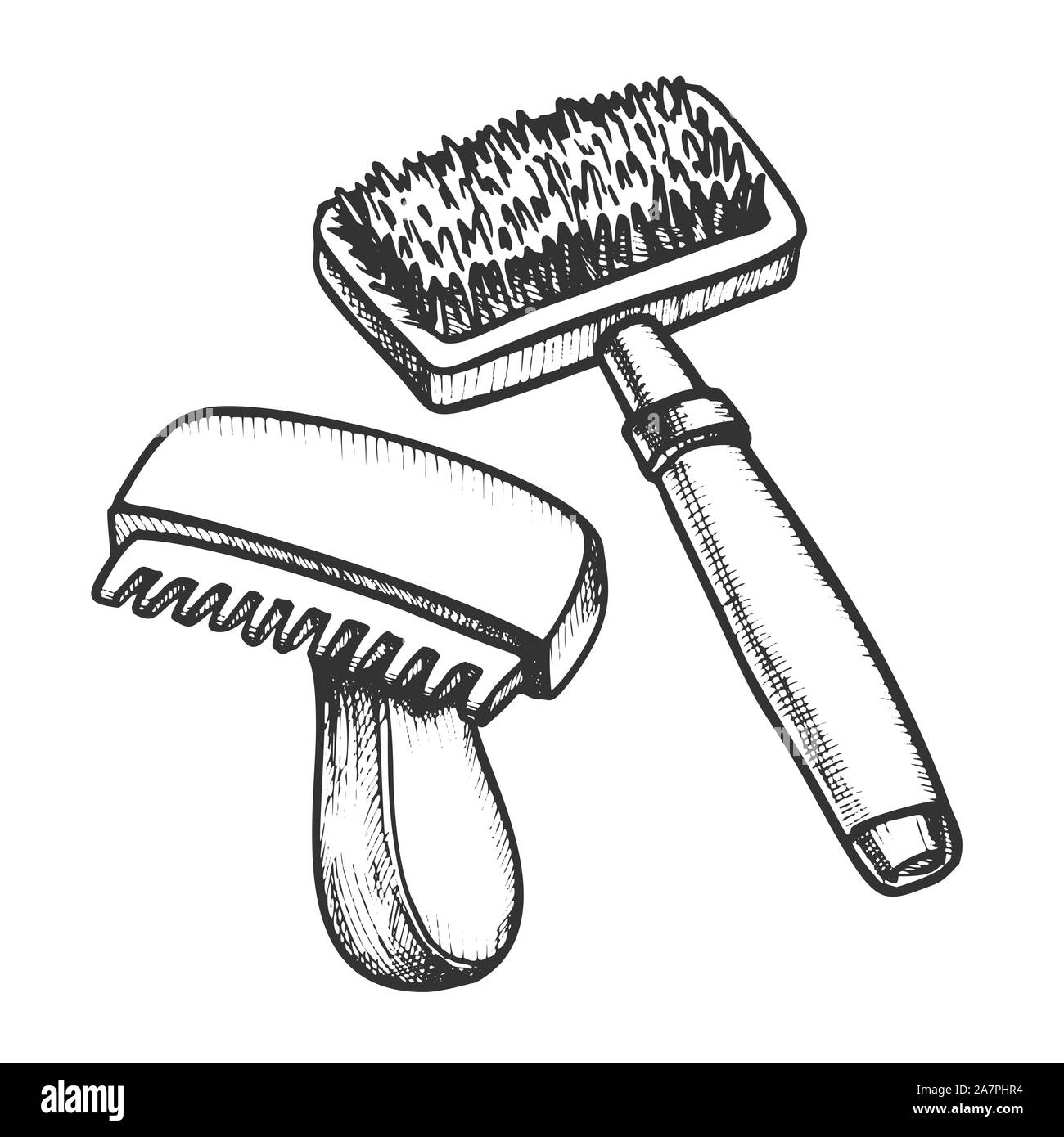 Animal Grooming Hair Brushes Monochrome Vector Stock Vector Image & Art ...