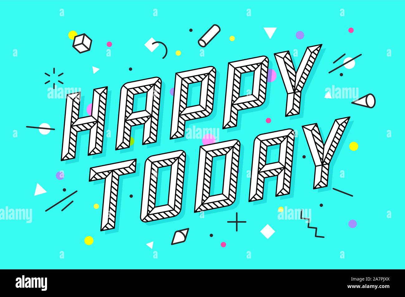Happy Today. Greeting card, banner and drawing in line style Stock ...