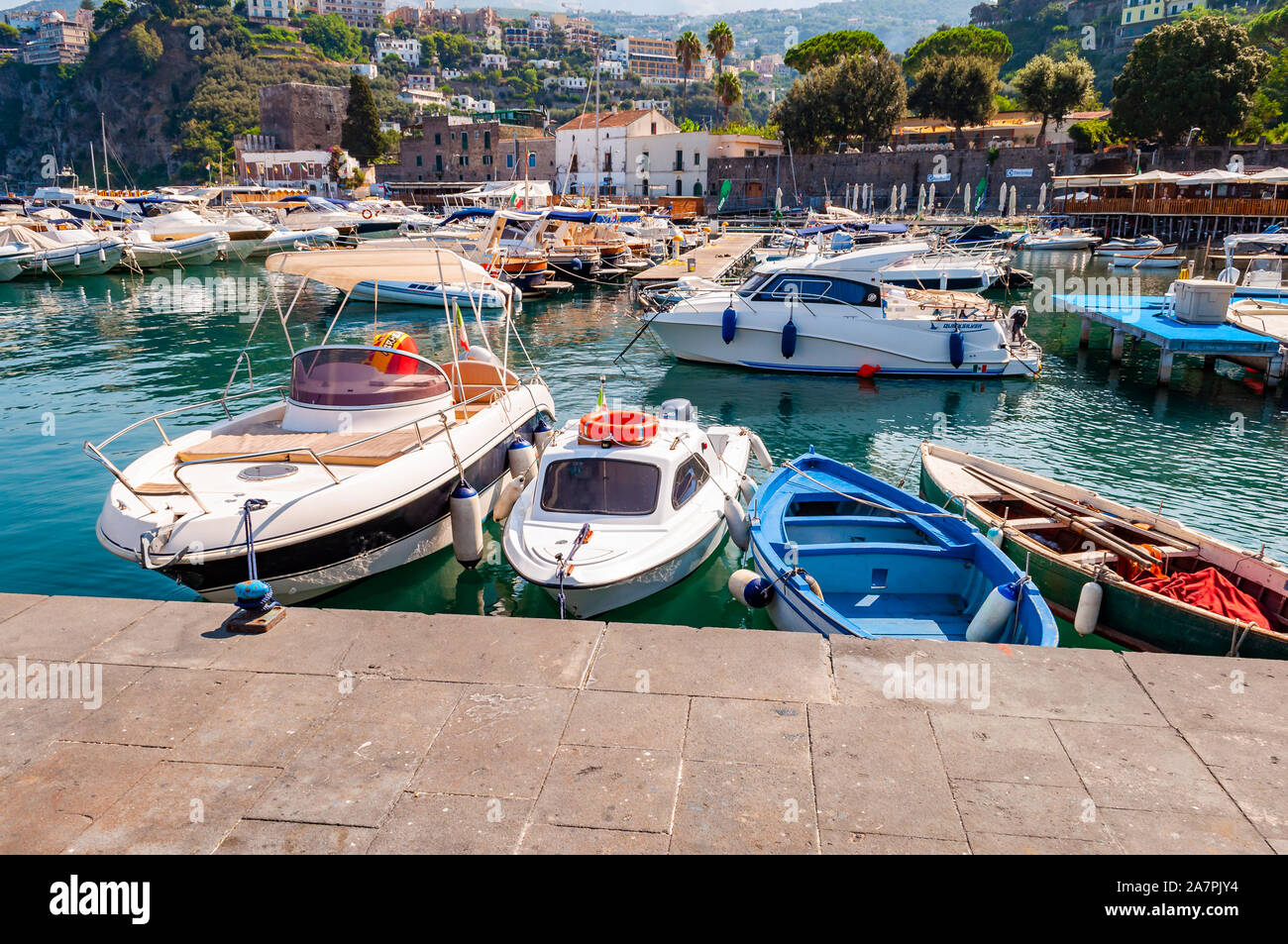 Vico Equense, Naples, Italy - September 05, 2019: The port, commercials ...