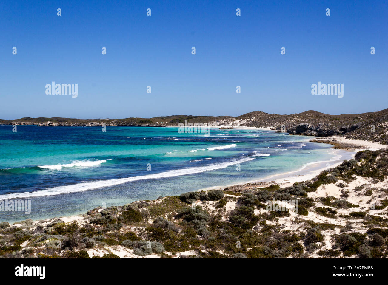 Salmon Bay on Rottnest Island with its vibrant blue waters perfect for ...