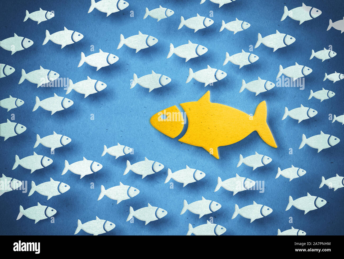 Yellow big fish swimming through the opposite direction. 3D ...