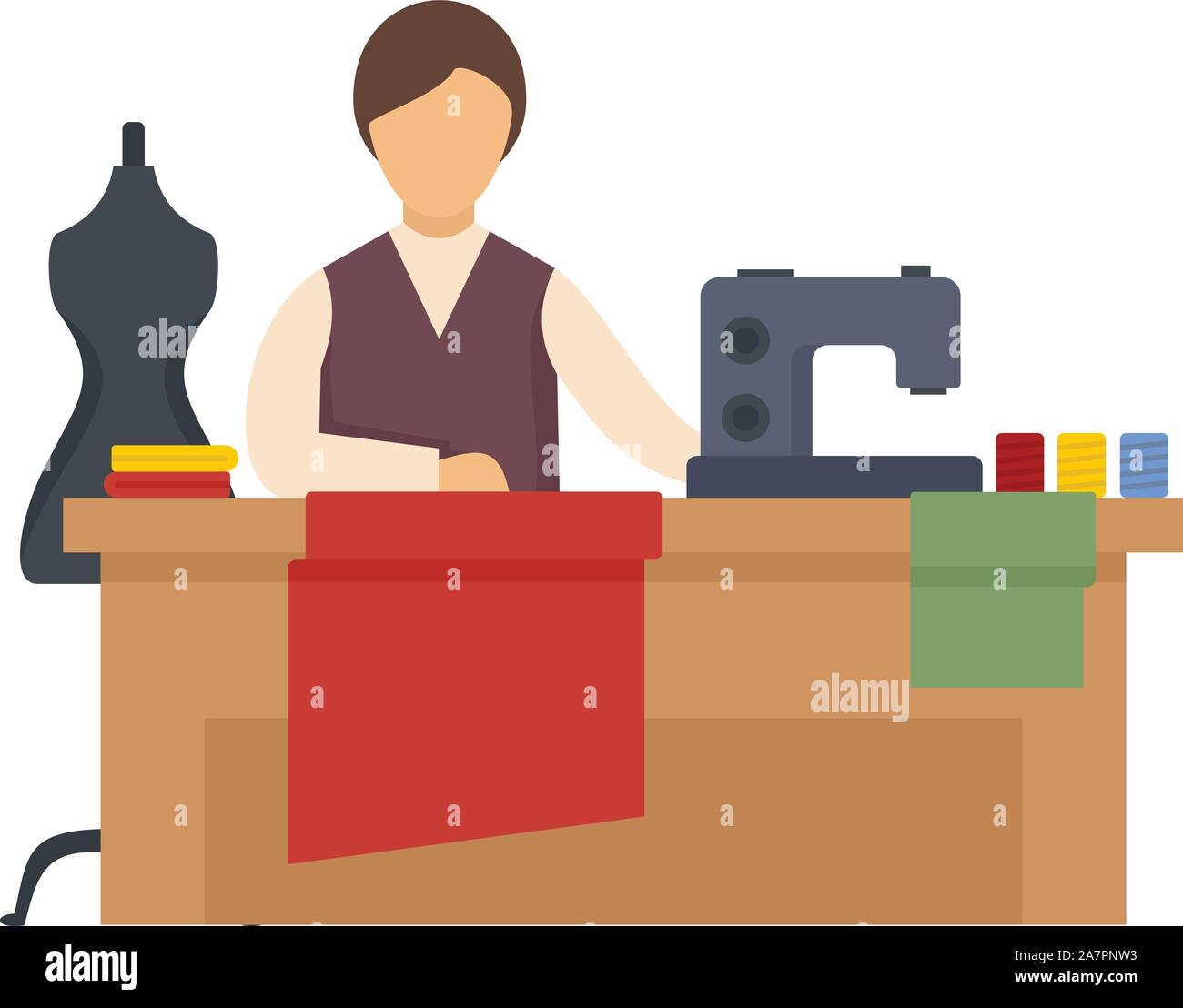 Sewing Woman Working Icon Flat Illustration Of Sewing Woman Working