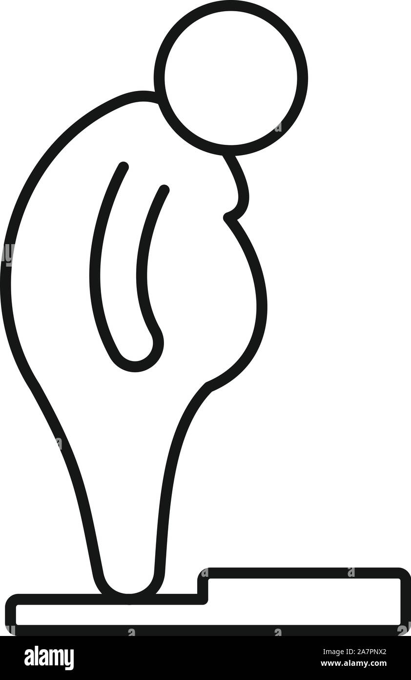 Overweight man scales icon. Outline overweight man scales vector icon ...
