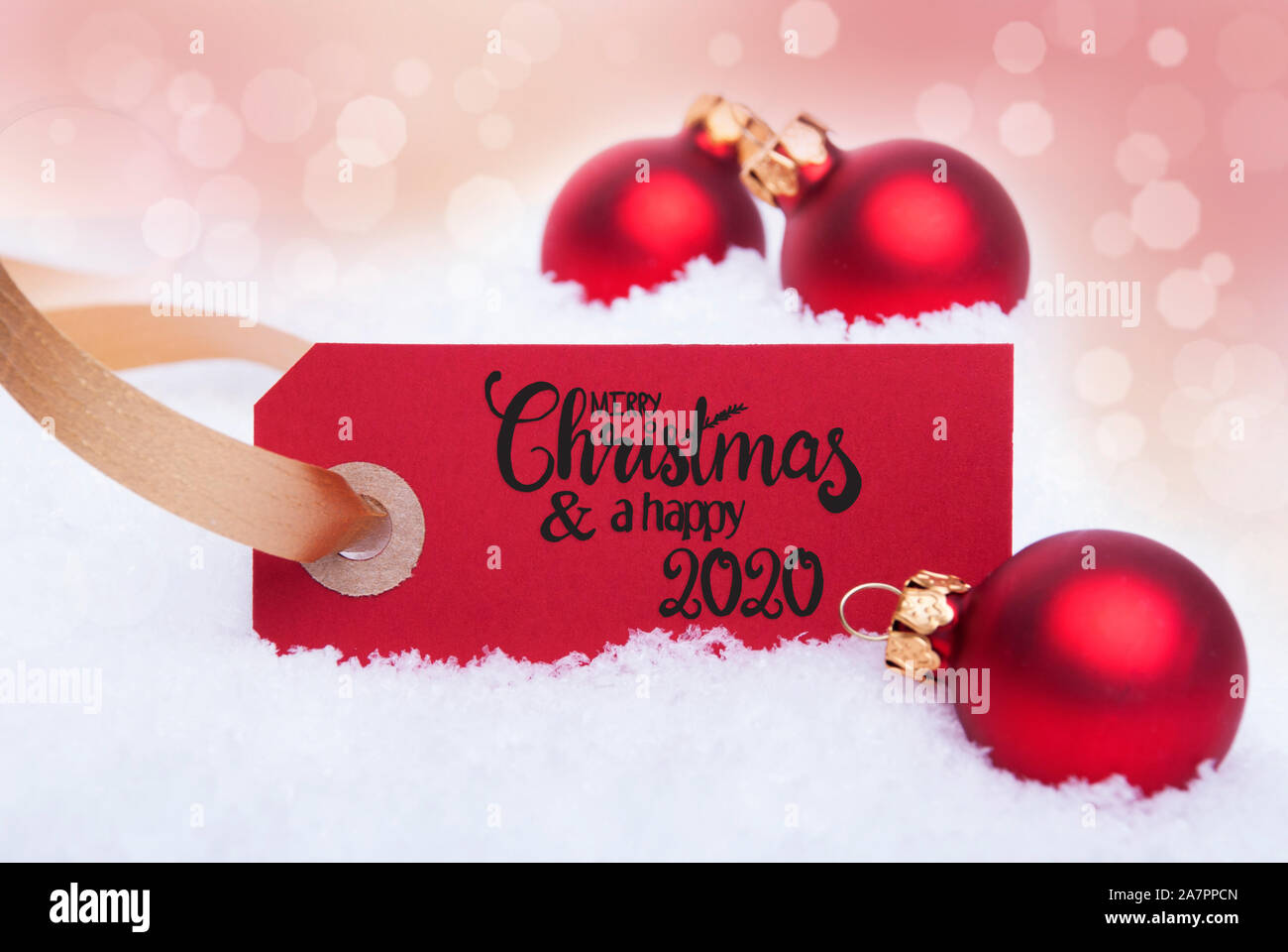 Red Christmas Ball Ornament, Snow, Label, Merry Christmas And A Happy ...