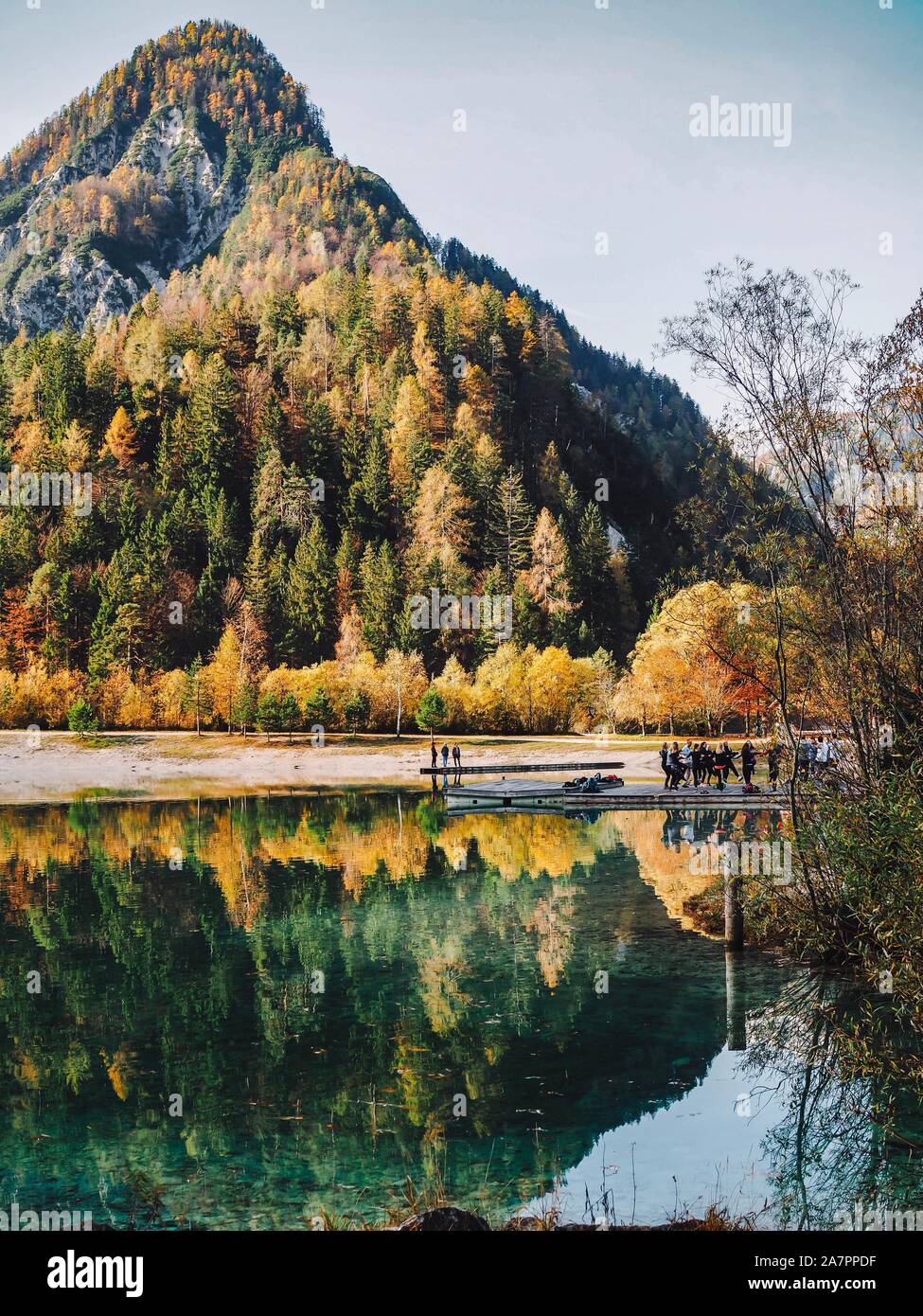 Jezero Jasna, or Jasna Lake; a man-made lake near Kranjska Gora in ...