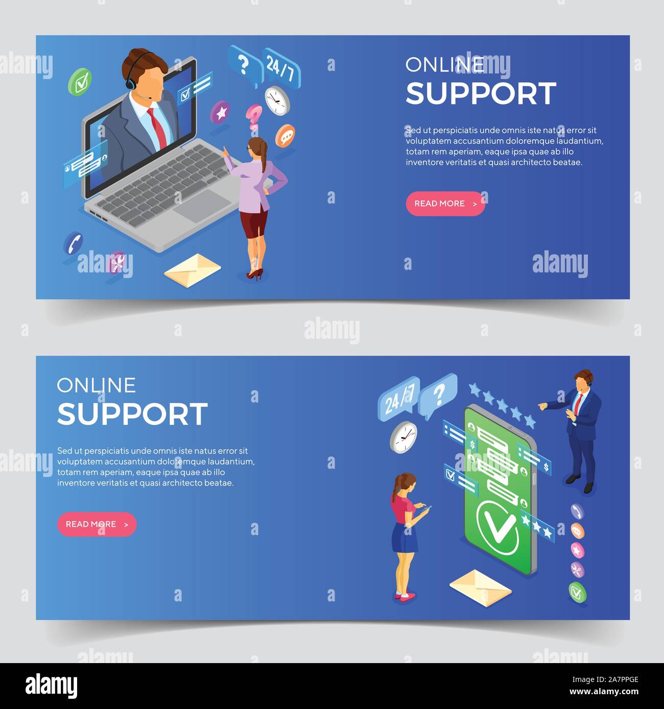 Isometric Online Customer Support Banners Stock Vector Image & Art - Alamy