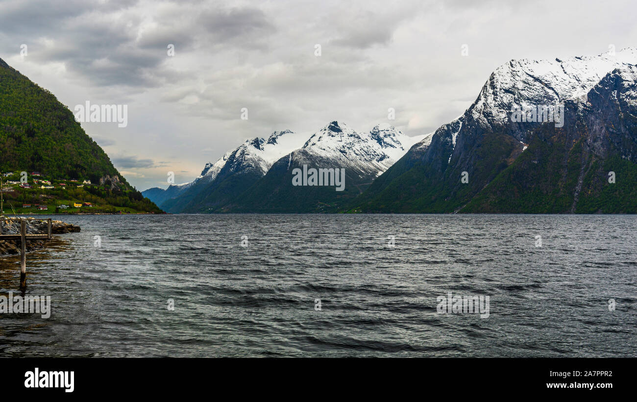 nature scenarios in Saebo, inside the Hjorundfjorden, Norway Stock ...