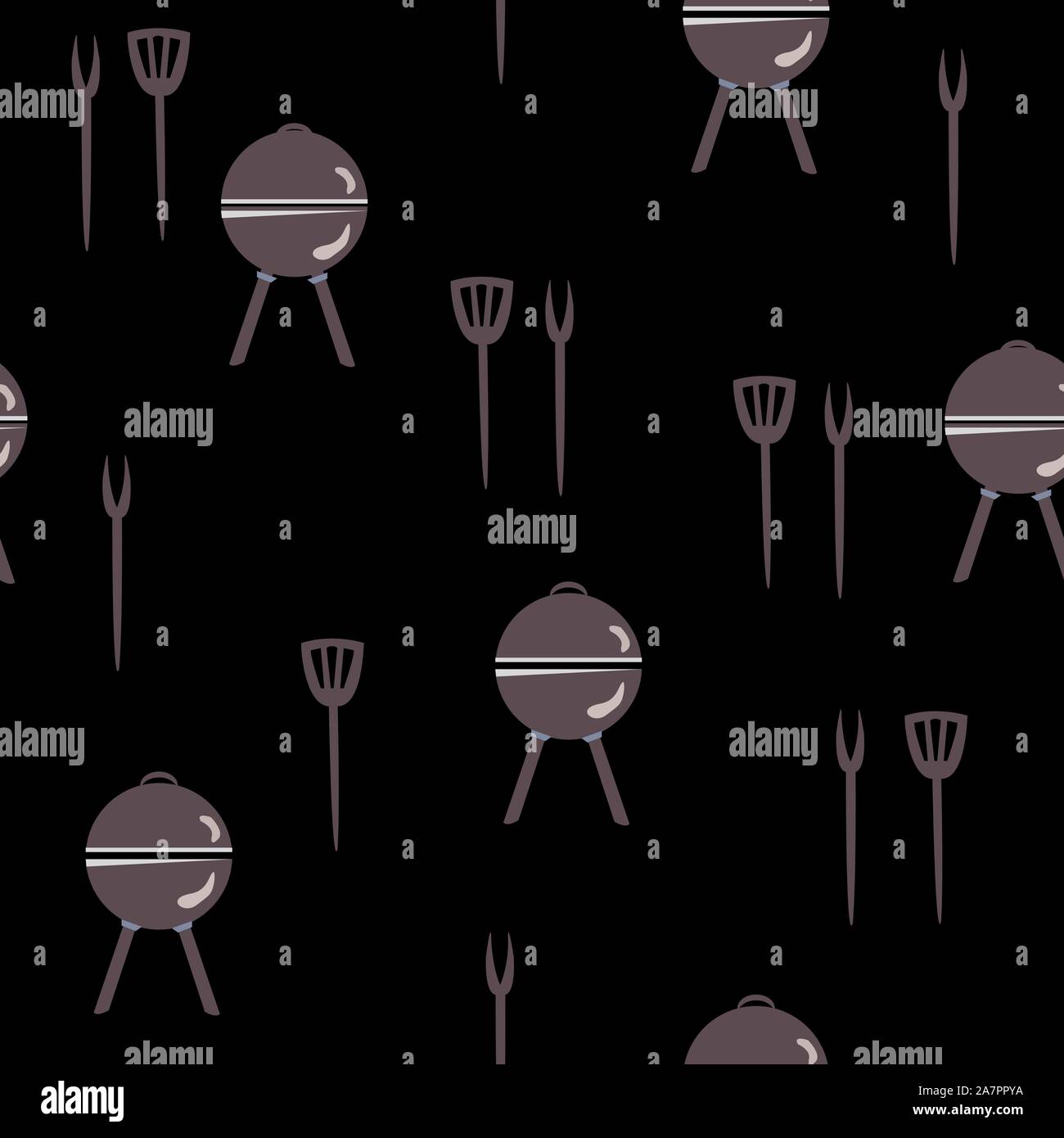 Seamless pattern with grill and kitchen utensils. Vector Illustration ...