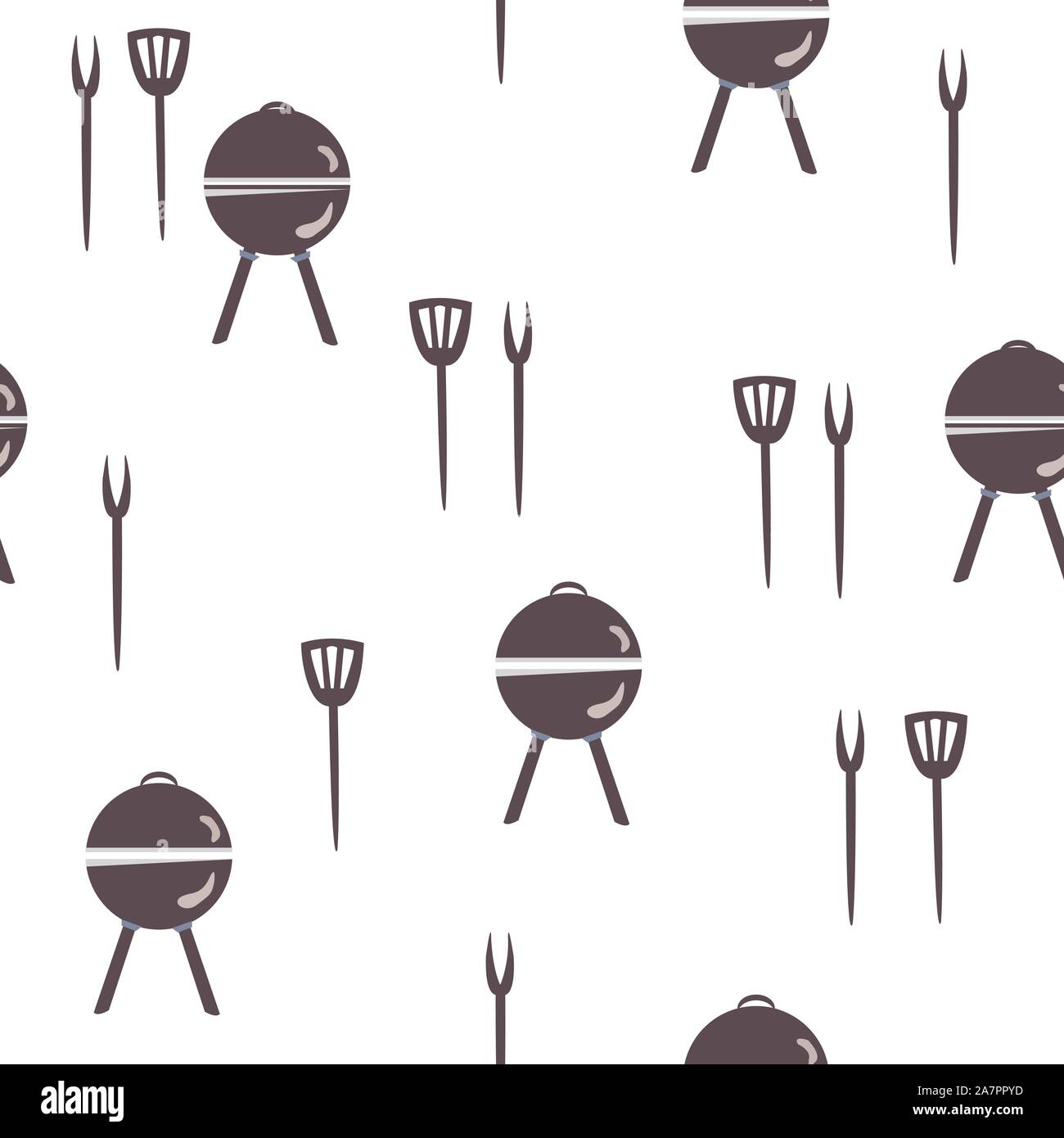 Seamless pattern with grill and kitchen utensils. Vector Illustration ...