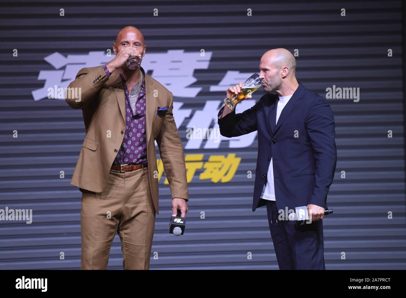 English actor Jason Statham, right, and American actor Dwayne Johnson ...