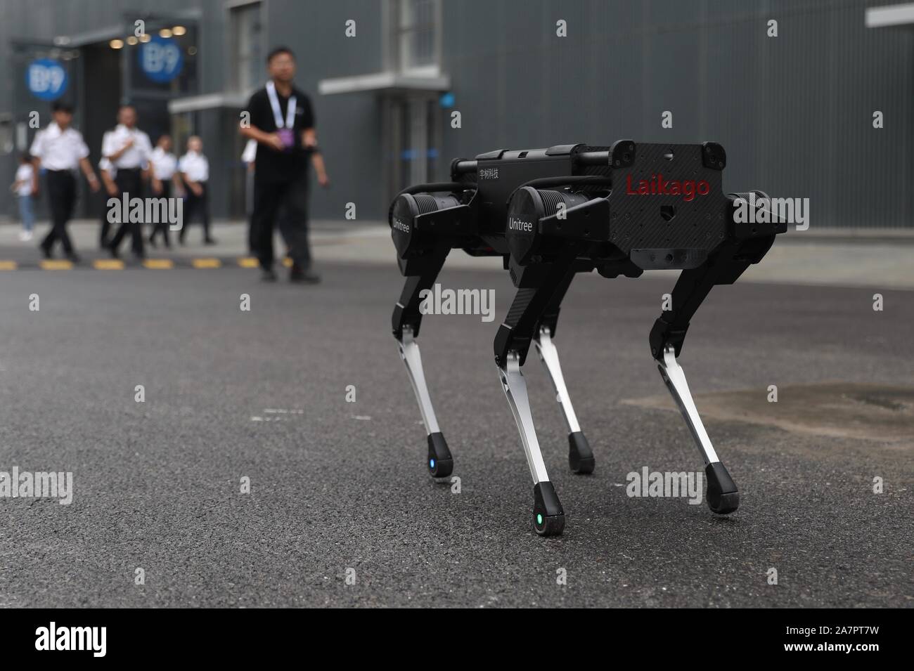 A four-legged robot dog called "Laikago" developed by Unitree is ...