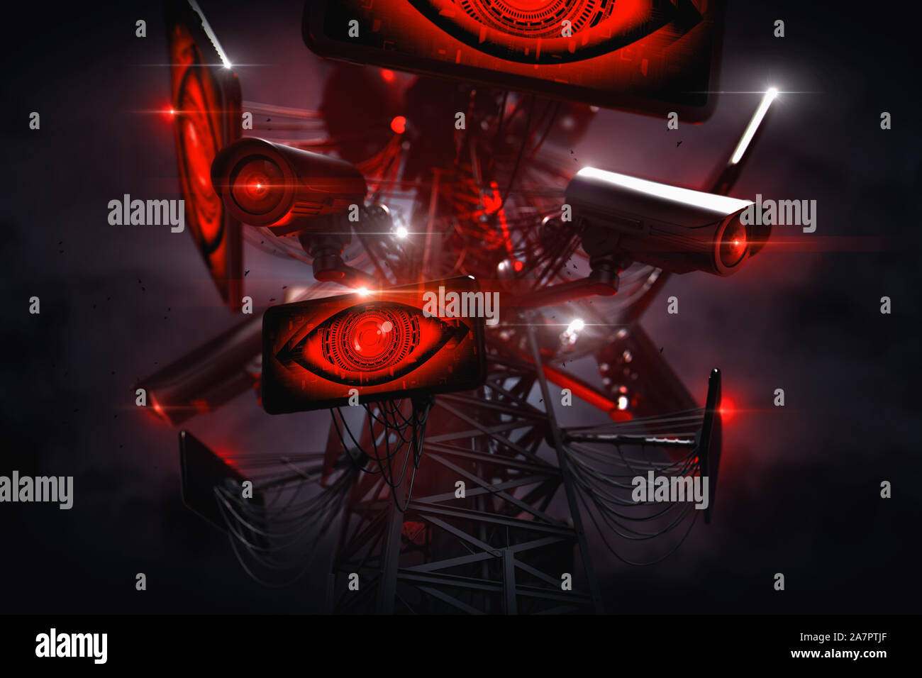 Big Brother's eyes are watching from the tower with many cctv cameras ...