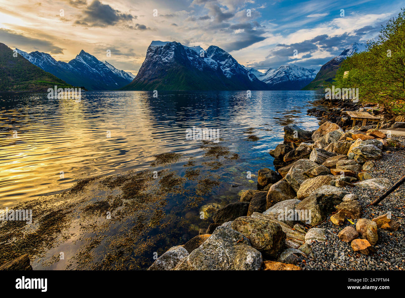 nature scenarios in Saebo, inside the Hjorundfjorden, Norway Stock ...