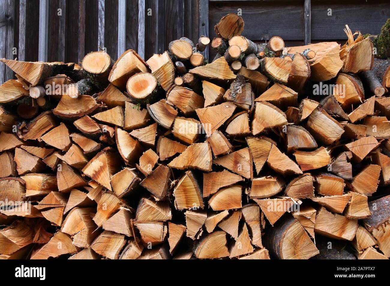 Stacked firewood - pile of chopped fire wood logs. Rural concept Stock ...
