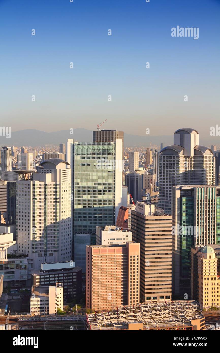 Osaka city aerial view - Kansai region of Japan. Sunset light Stock ...