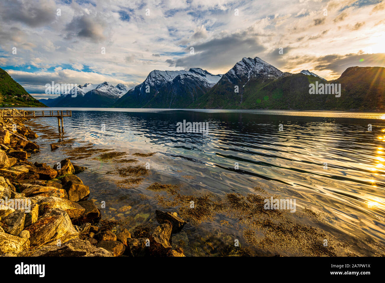 nature scenarios in Saebo, inside the Hjorundfjorden, Norway Stock ...