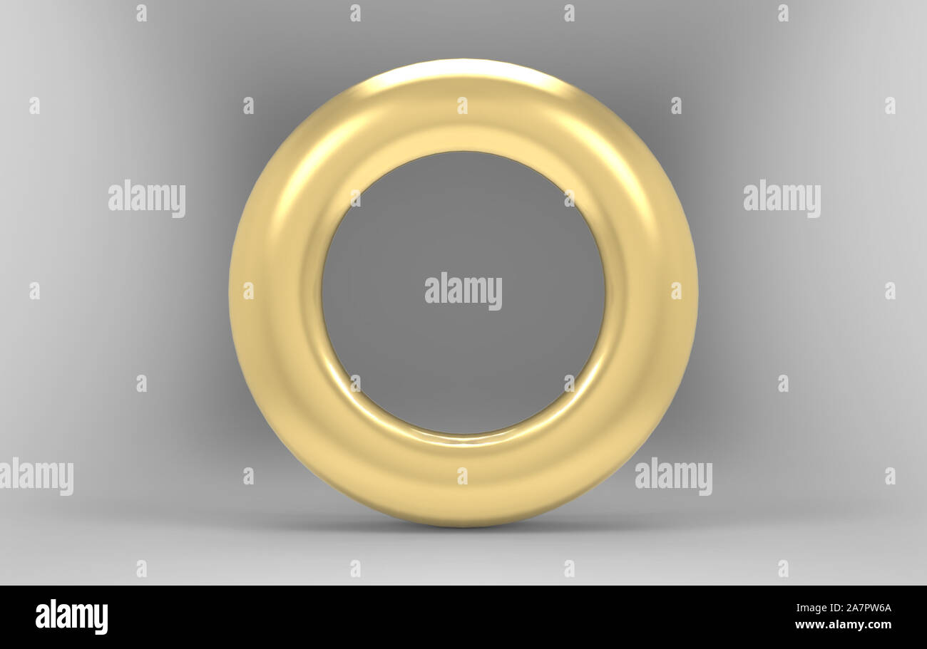3d rendering. luxurious Gold metal torus ring on gray studio background ...