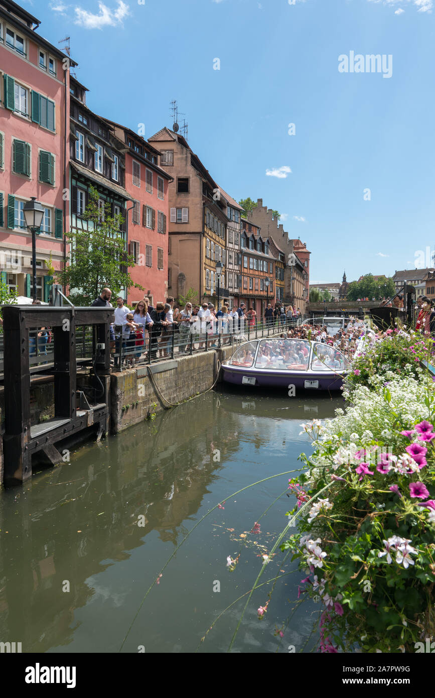 Strasbourg, Bas-Rhin / France - 10 August 2019: sightseeing cruise in ...