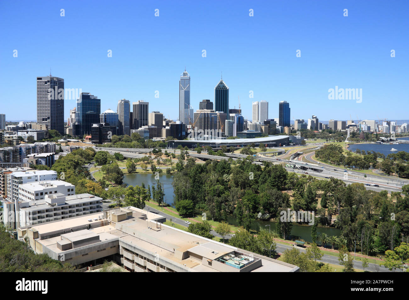 Perth skyline from Kings Park. Australian city view Stock Photo - Alamy