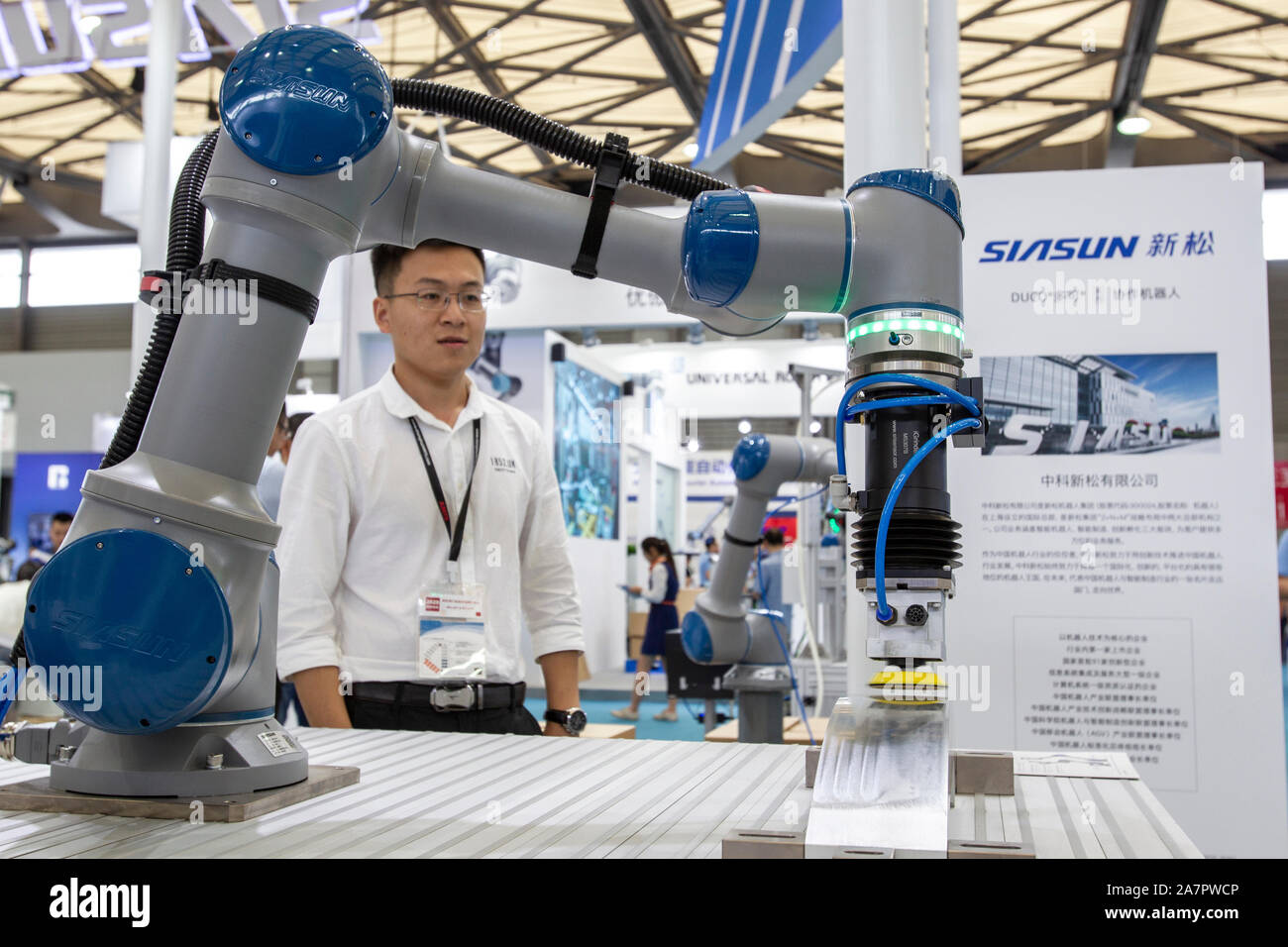 --FILE--A robot arm of Siasun Robot & Automation Co is displayed during ...