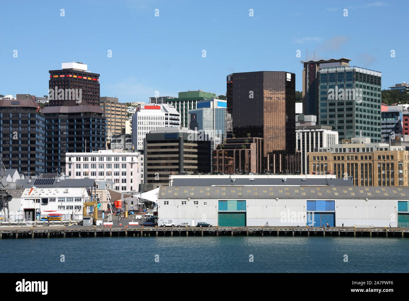 Wellington, capital city of New Zealand. Downtown skyscrapers ...