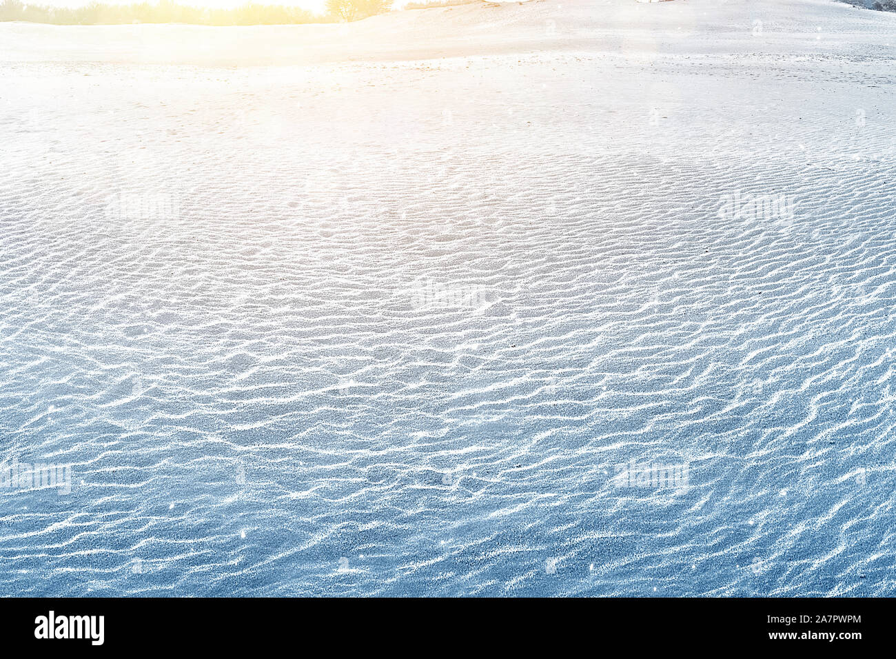 Snowfall on winter with sunlight background Stock Photo - Alamy