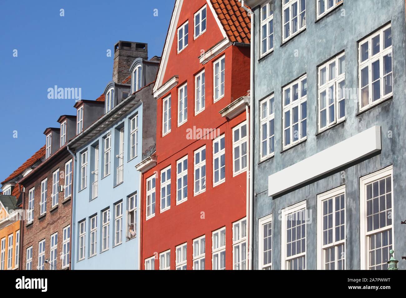 Copenhagen, Denmark - colorful buildings of Nyhavn street. Oresund ...