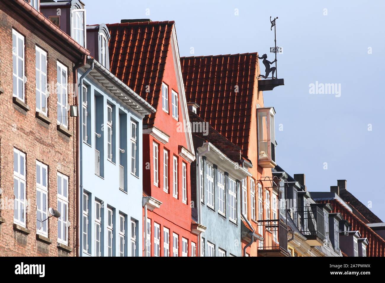Copenhagen, Denmark - colorful buildings of Nyhavn street. Oresund ...