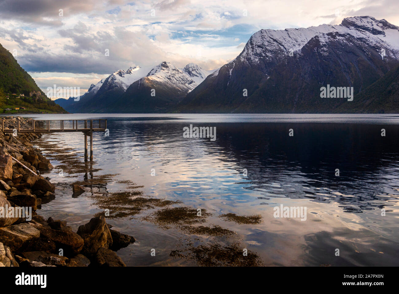 nature scenarios in Saebo, inside the Hjorundfjorden, Norway Stock ...