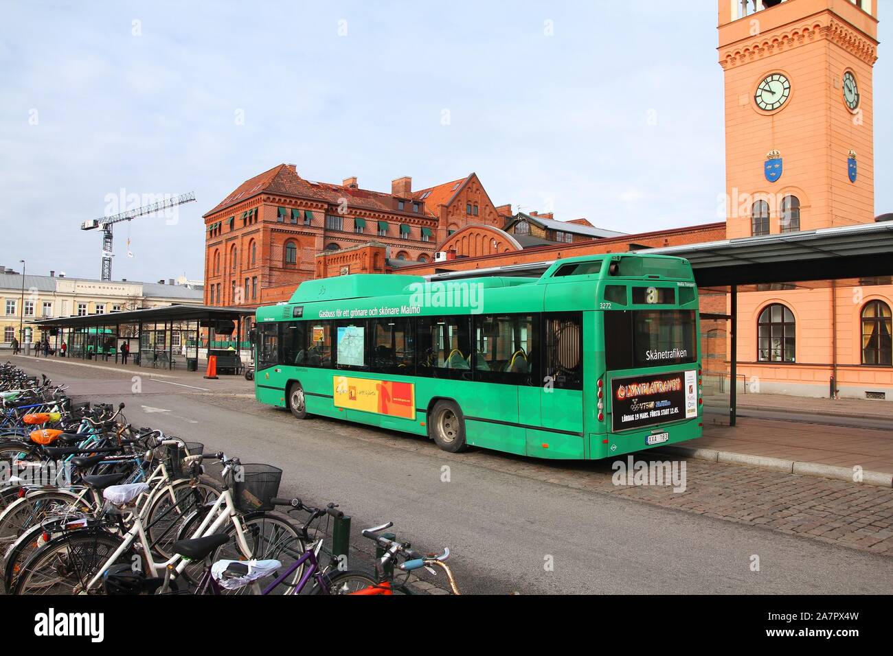 MALMO - MARCH 8: City bus and bicycles on March 8, 2011 in Malmo ...