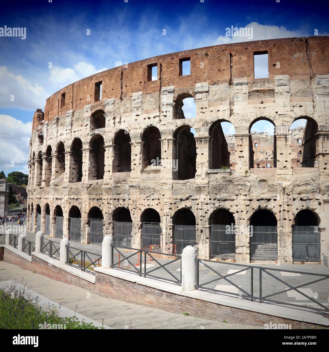 Rome, Italy. Famous Colosseum exterior - ancient Roman landmark. Square ...