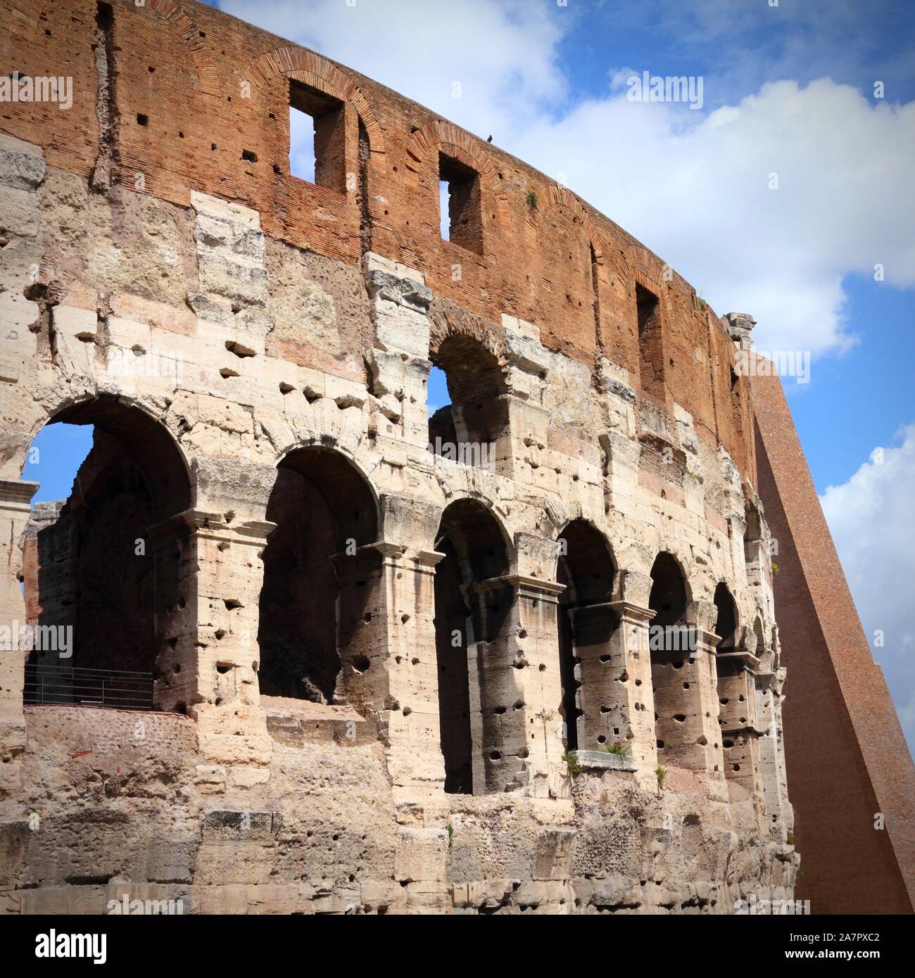 Rome, Italy. Famous Colosseum exterior - ancient Roman landmark. Square ...