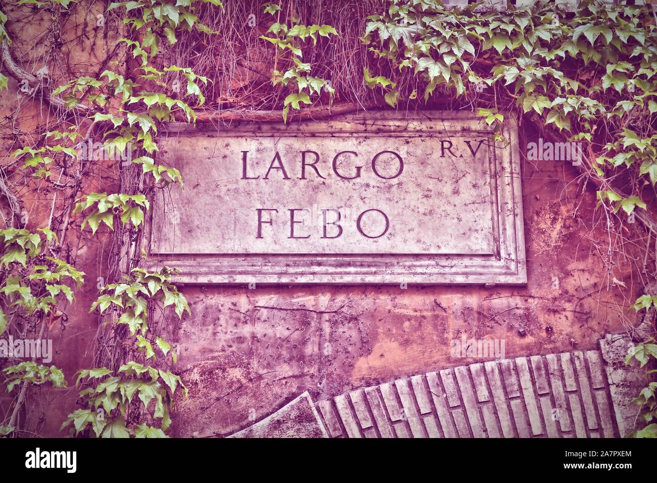 Largo Febo - square name sign in Rome, Italy. Ponte district. Cross ...
