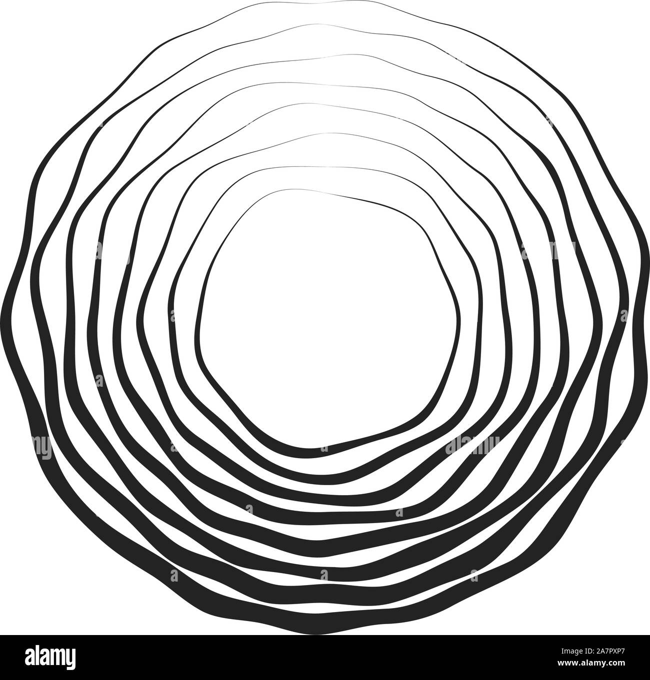 Black Concentric Wavy Lines That Makes A Round Abstract Organic Shape Halftone Lines With