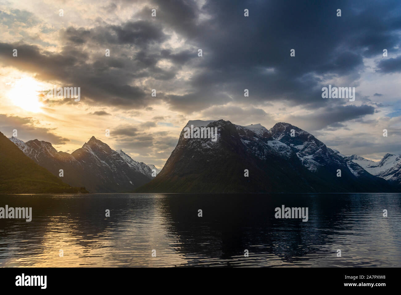 nature scenarios in Saebo, inside the Hjorundfjorden, Norway Stock ...