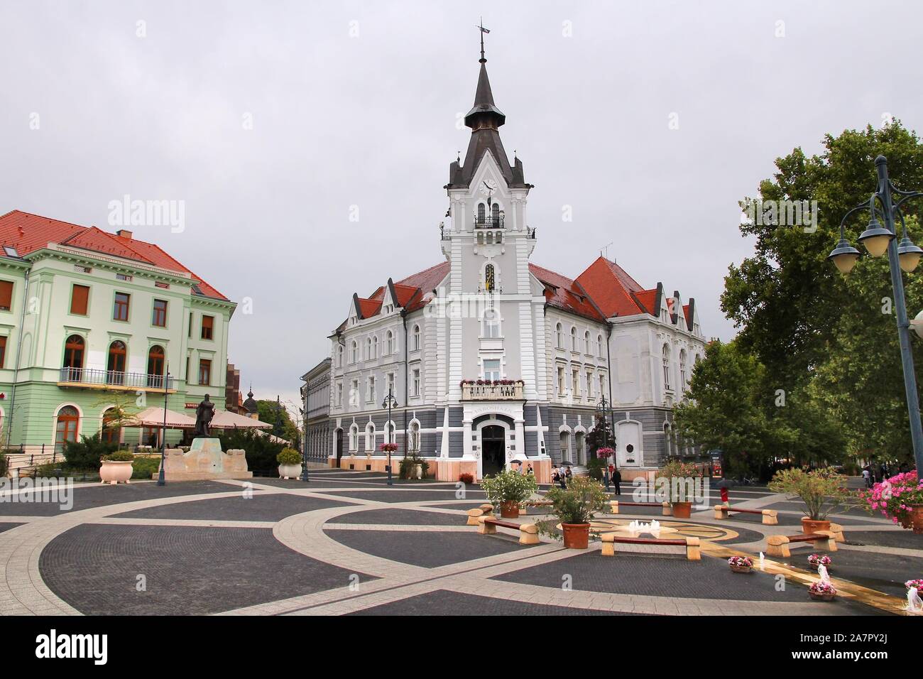 KAPOSVAR, HUNGARY - AUGUST 11, 2012: People visit Old Town in Kaposvar ...