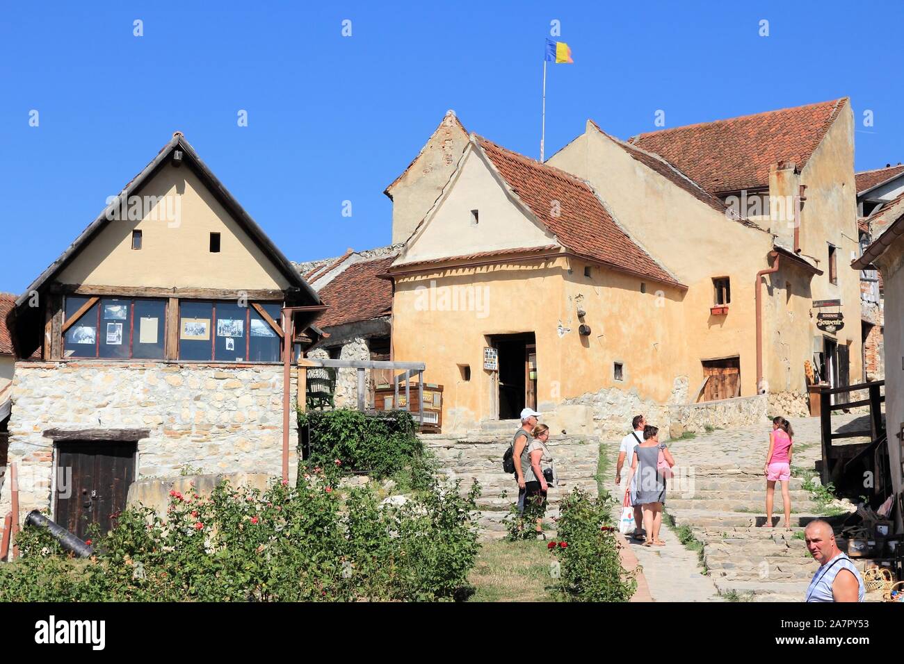 TRANSYLVANIA, ROMANIA - AUGUST 21, 2012: People visit Rasnov Castle in ...
