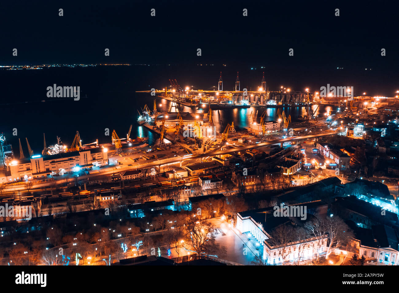 Aerial view of the sea cargo port and container terminal Stock Photo ...