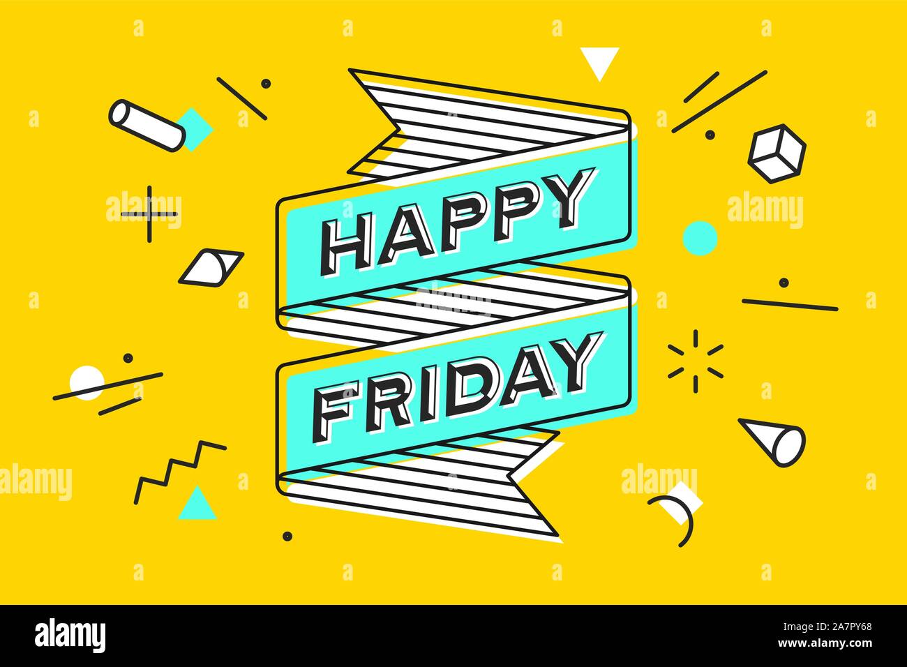 Happy Friday. Vintage ribbon banner and drawing in line style Stock ...