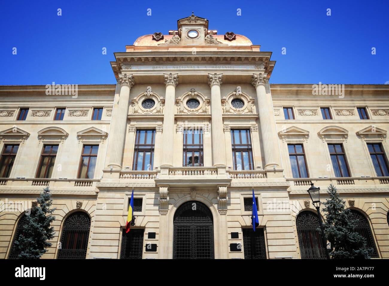 Bucharest city - architecture of National Bank of Romania Stock Photo ...