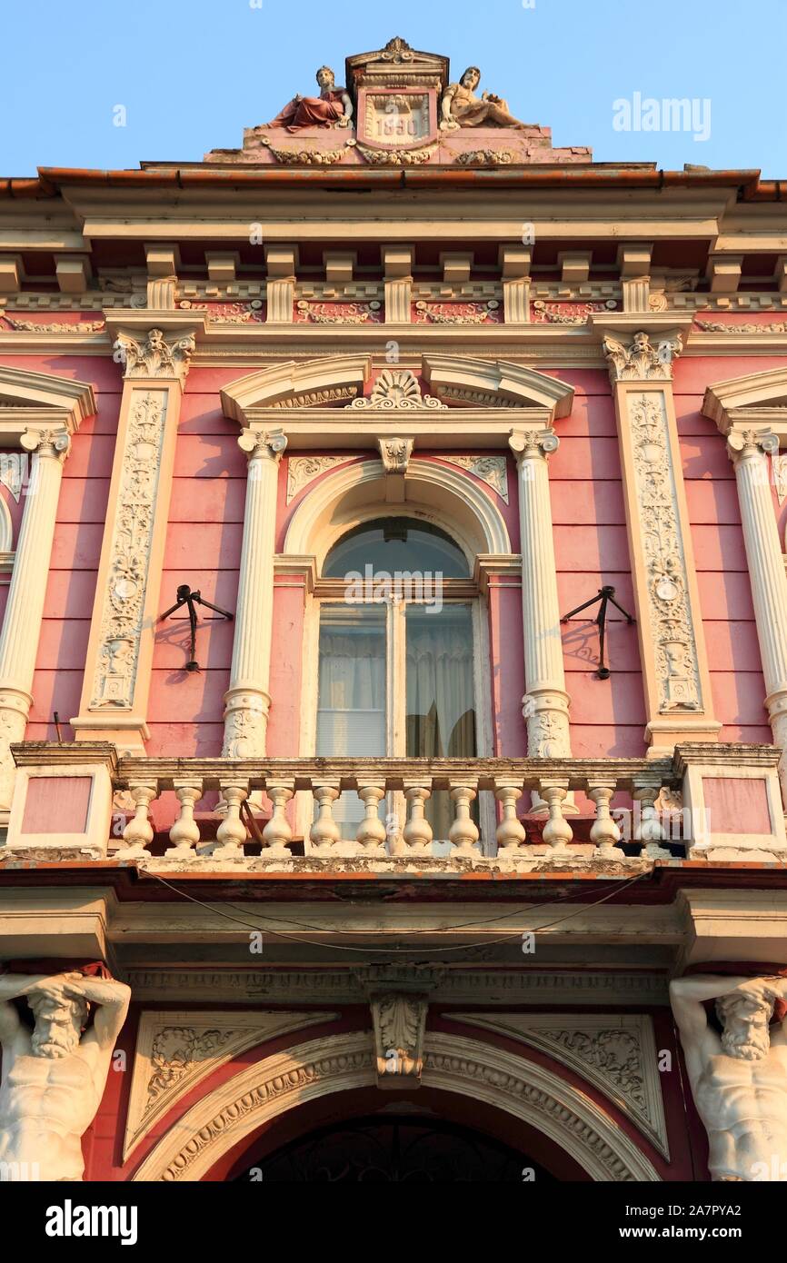 Targu Mures town in Romania - old town architecture. The city is also ...