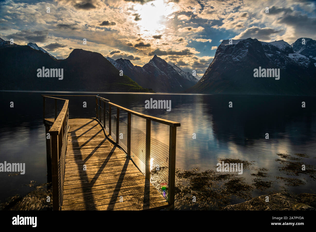 nature scenarios in Saebo, inside the Hjorundfjorden, Norway Stock ...
