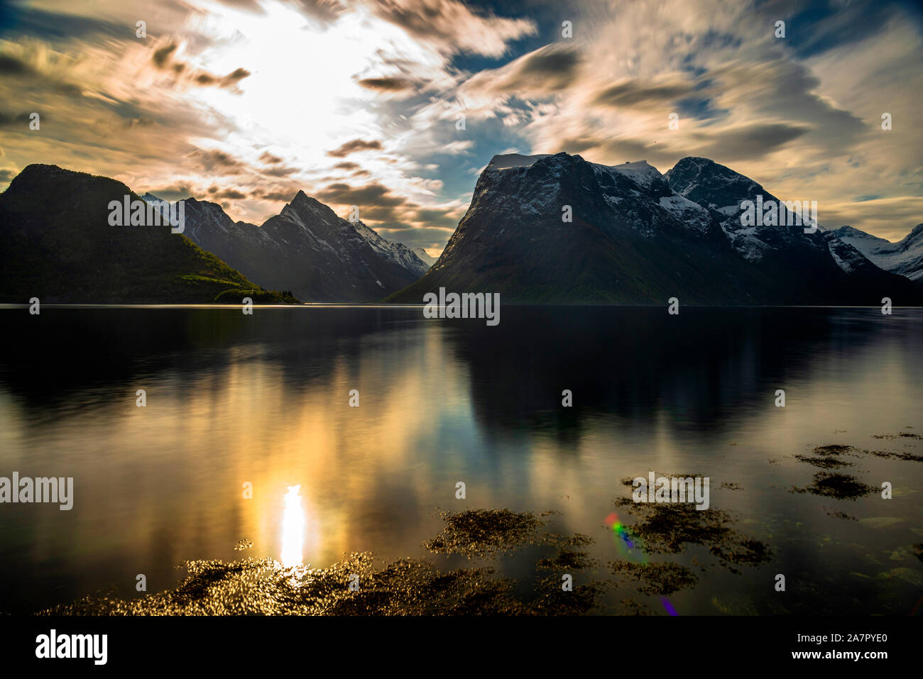 nature scenarios in Saebo, inside the Hjorundfjorden, Norway Stock ...